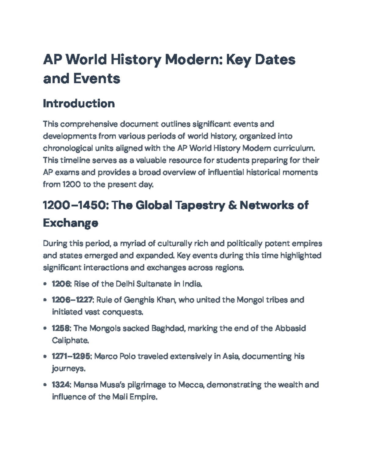 AP World History Modern: Key Dates & Events Timeline Overview - Studocu