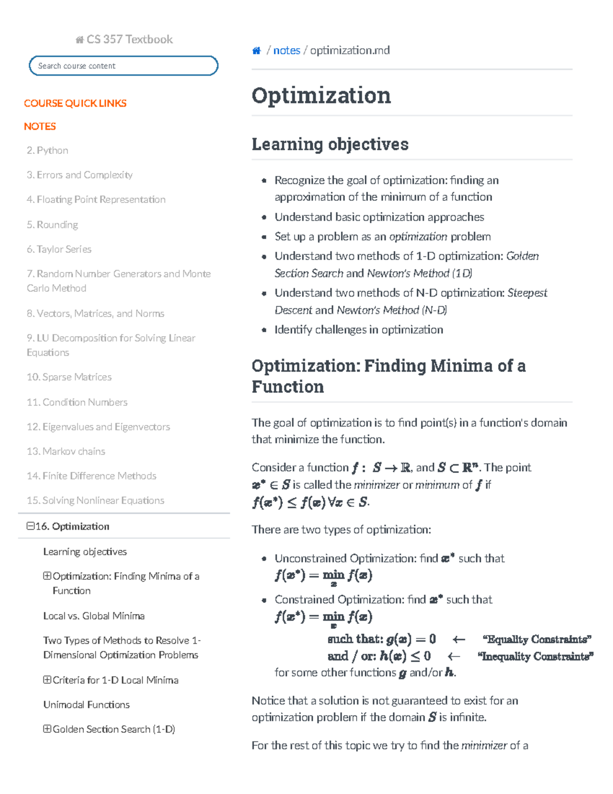 Optimization Techniques - CS 357 Course Notes - / notes / op!miza!on ...