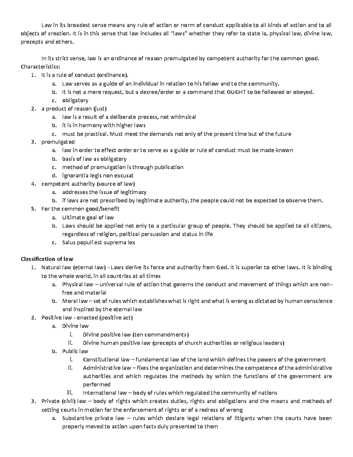 LAW 101: Week 1 Intro to Law - Concepts & Classifications Explained - Studocu