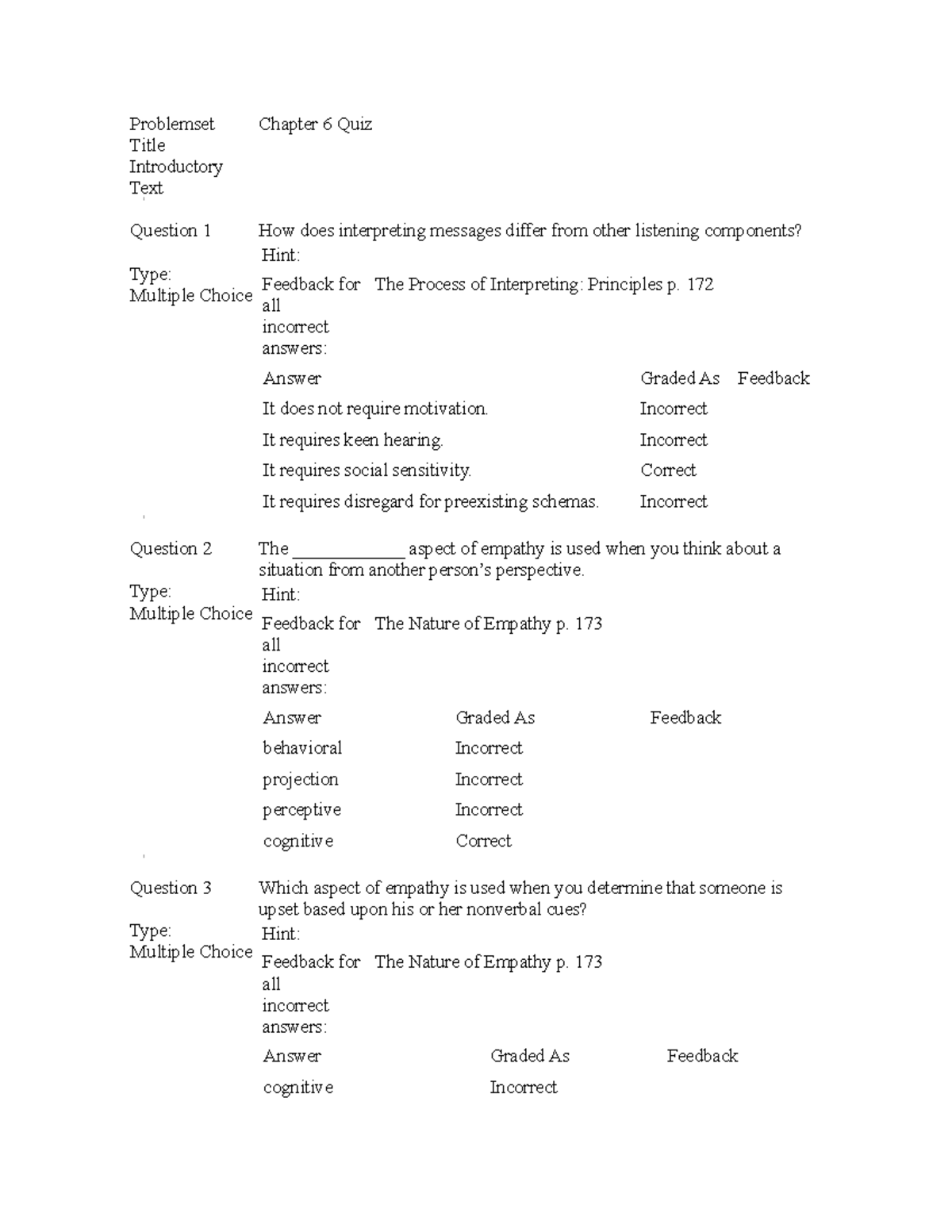Chapter 06 Quiz - Problemset Title Chapter 6 Quiz Introductory Text Question 1 Type: Multiple ...
