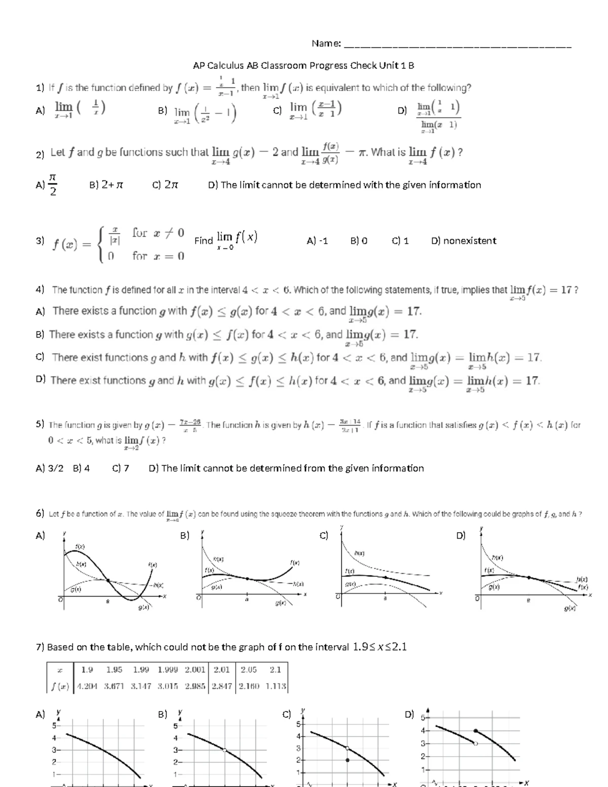 AP Classroom Progress Check 2B: Derivative and Slope Exercises - Studocu
