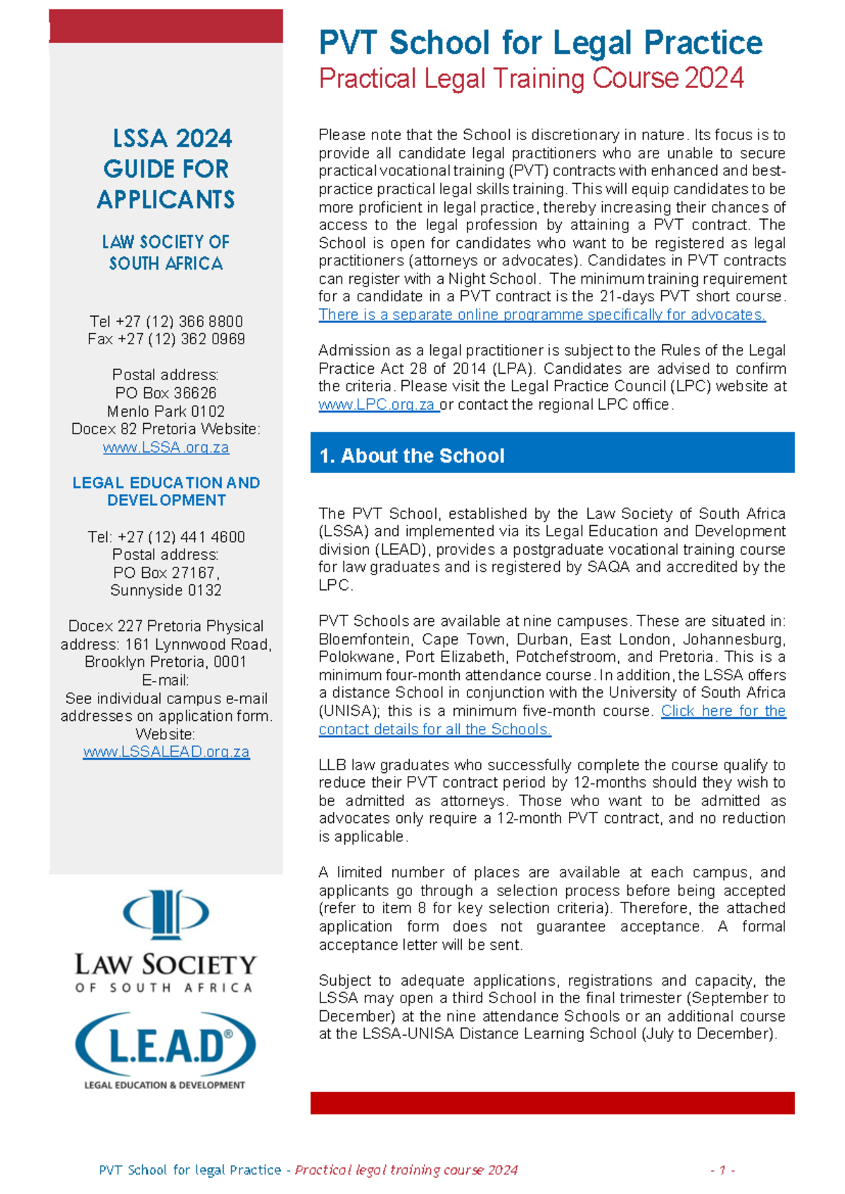 PVT School for Legal Practice 2024: Applicant Guide for LSSA - Studocu