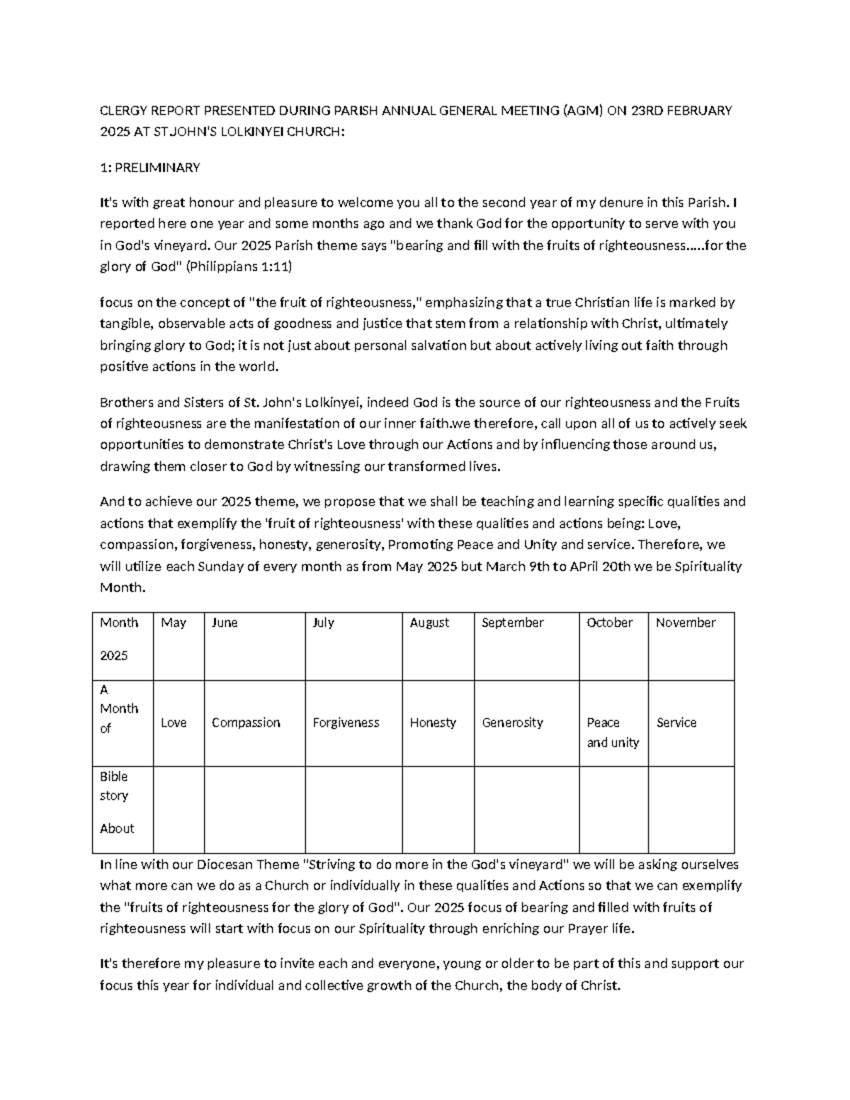 CLERGY REPORT FOR PARISH AGM 2025: SPIRITUAL GROWTH & SERVICE - Studocu