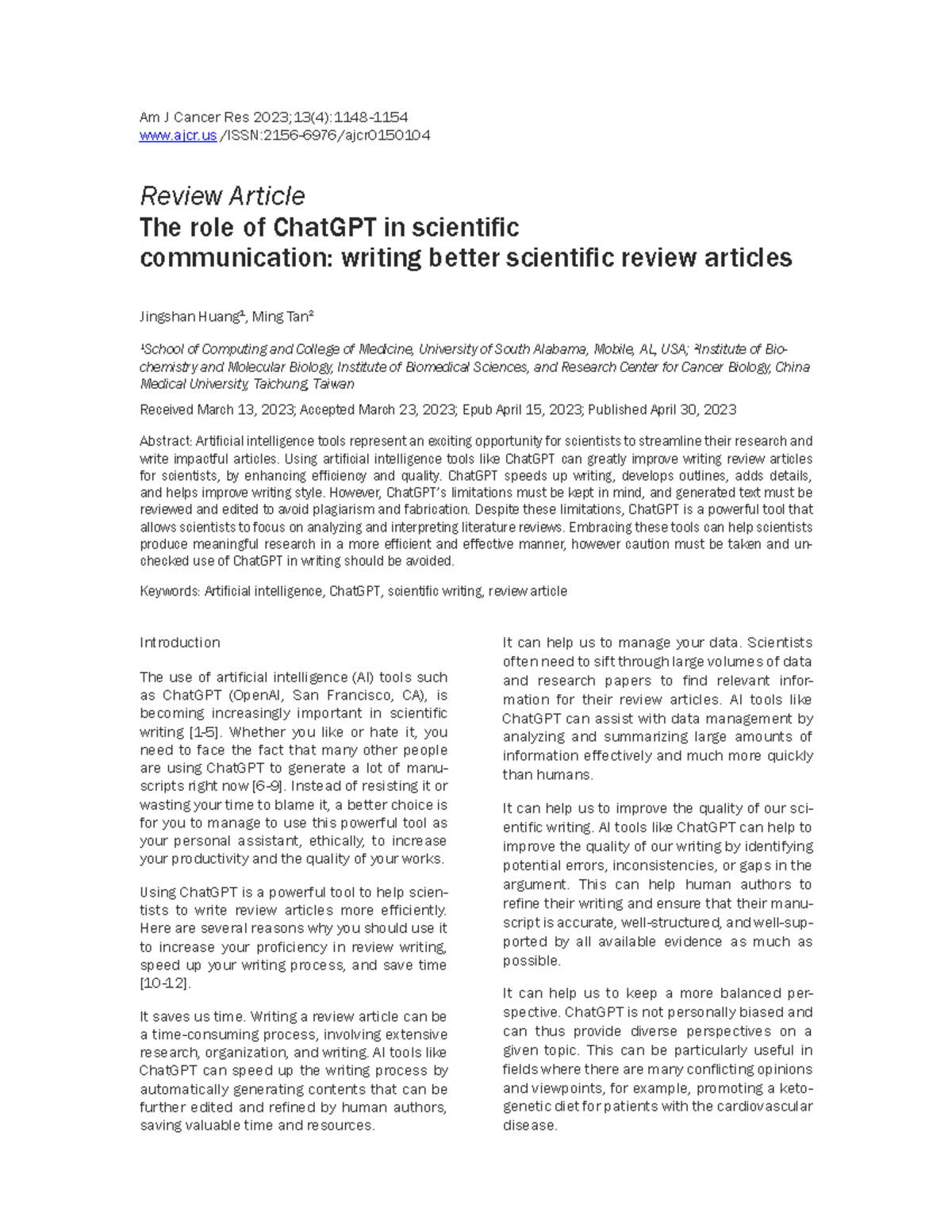 The Role of ChatGPT in Scientific Writing: Enhancing Review Articles ...