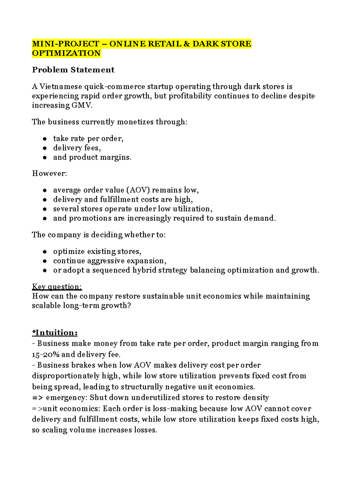 ONLINE RETAIL DARK STORE OPTIMIZATION: A Hybrid Strategy Analysis - Studocu