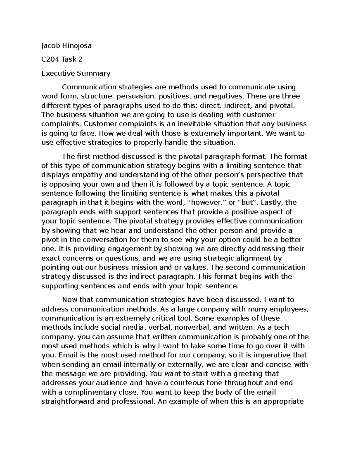 Executive summary - Jacob Hinojosa C204 Task 2 Executive Summary ...