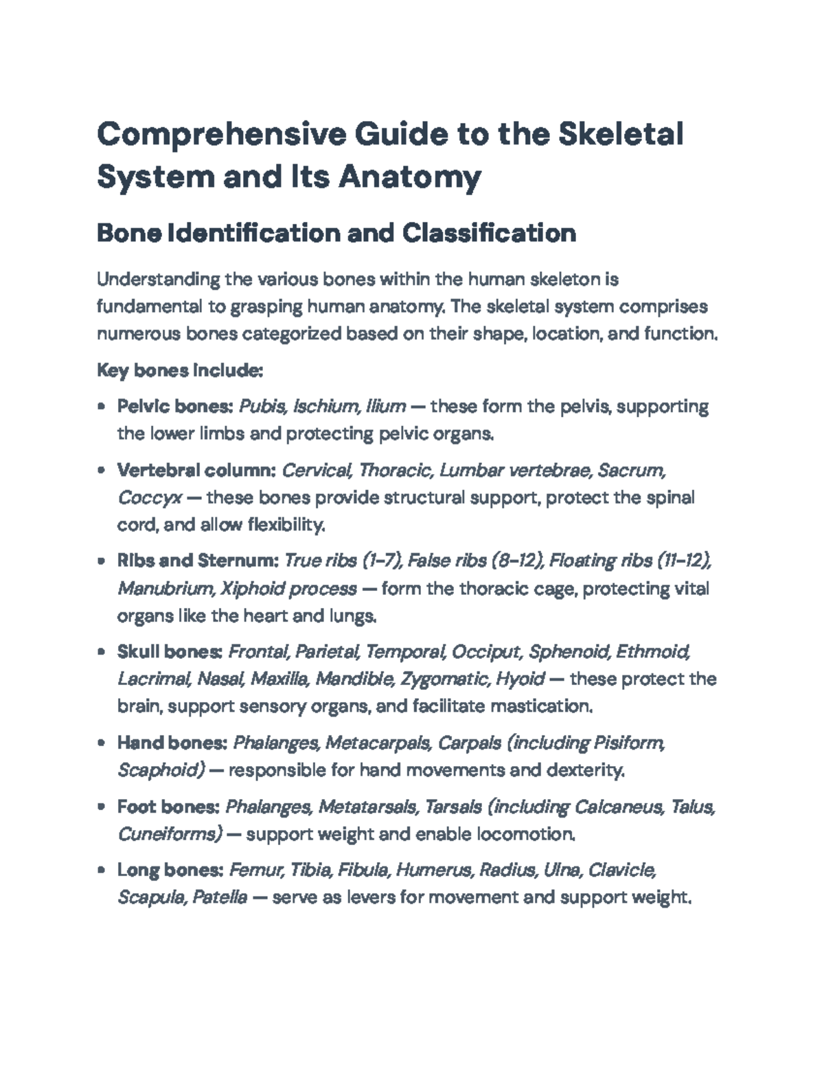Comprehensive Study of the Skeletal System: Anatomy & Bone Classification - Studocu