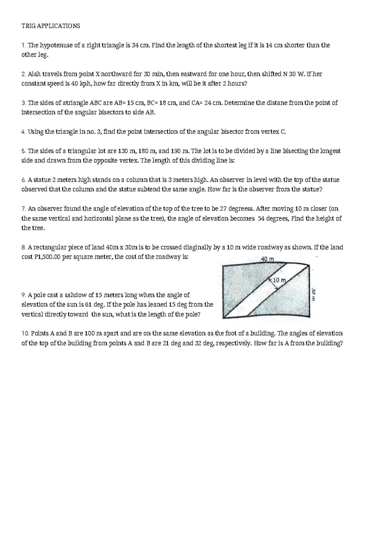 TRIG- Applications of Right Angles & Triangle Properties - TRIGO - Studocu