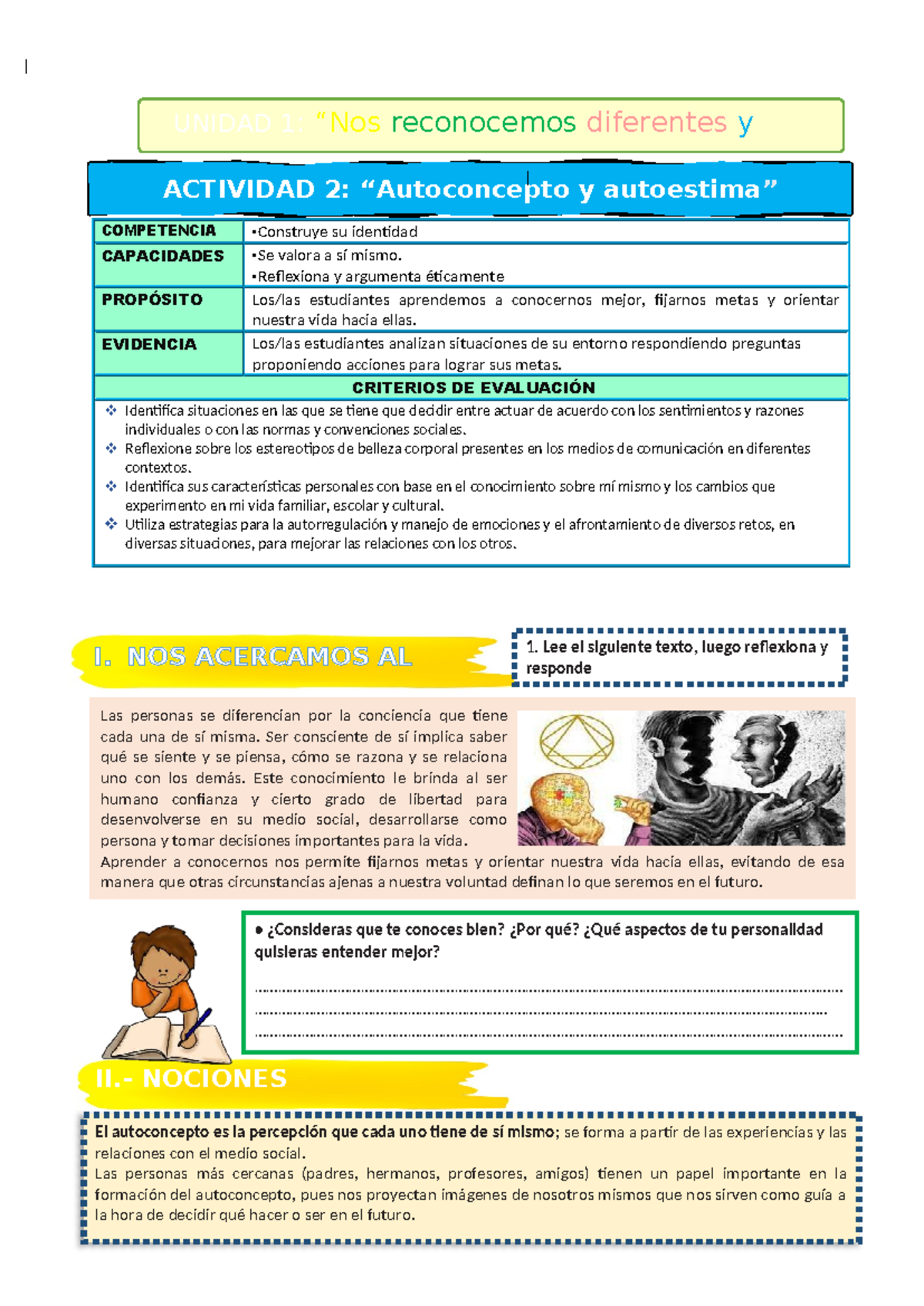 Ficha 2: Autoconcepto y Autoestima - Reflexiones y Actividades - Studocu