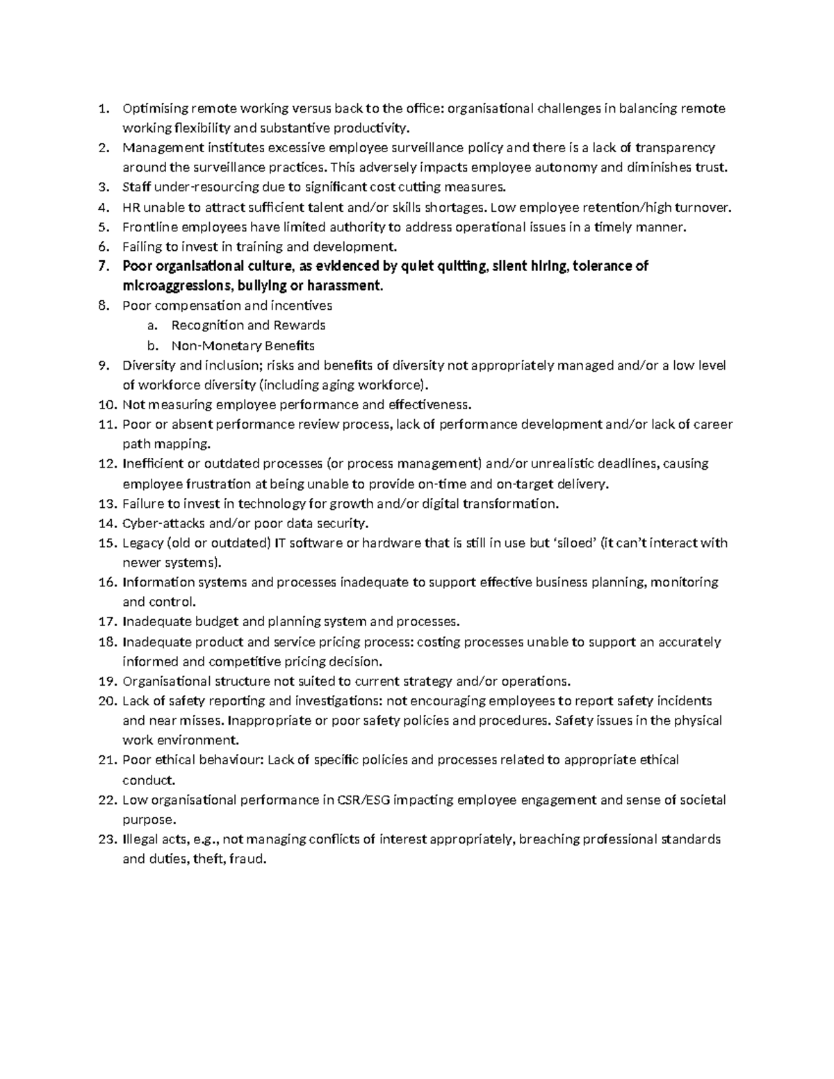 List of Org Issues Impacting A3: Challenges in Workplace Dynamics - Studocu