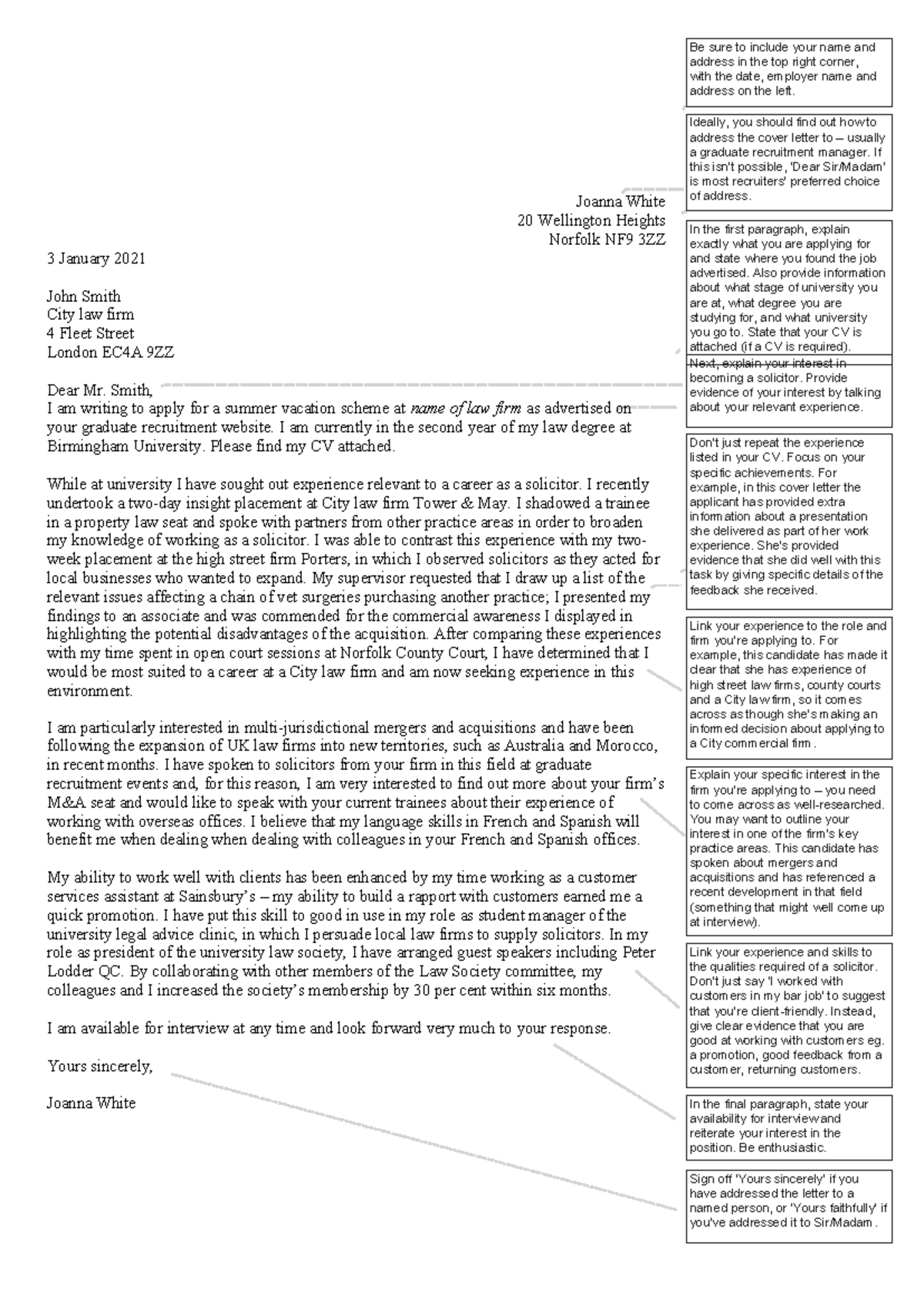 LAW Covering Letter Tips for Graduate Recruitment Applications - Studocu