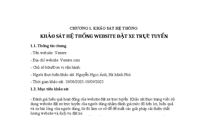 Khảo Sát Hiệu Quả Website Đặt Xe Trực Tuyến Vexere - CHƯƠNG 1 - Studocu
