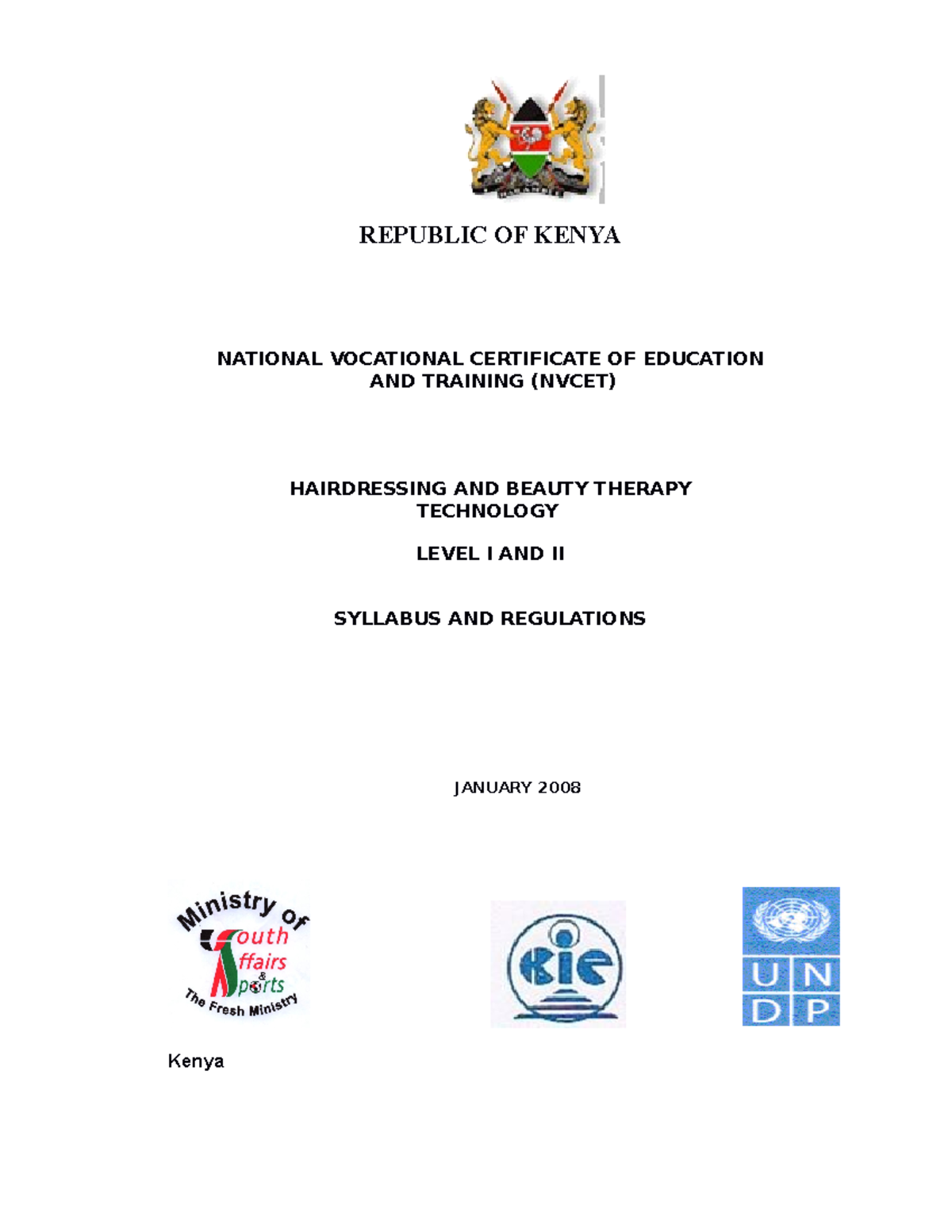 Hairdressing & Beauty Therapy Syllabus Levels I & II (NVCET) - Studocu