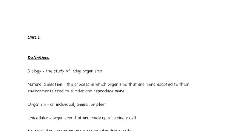 Study Guide Biology 101: Key Concepts and Definitions - Studocu