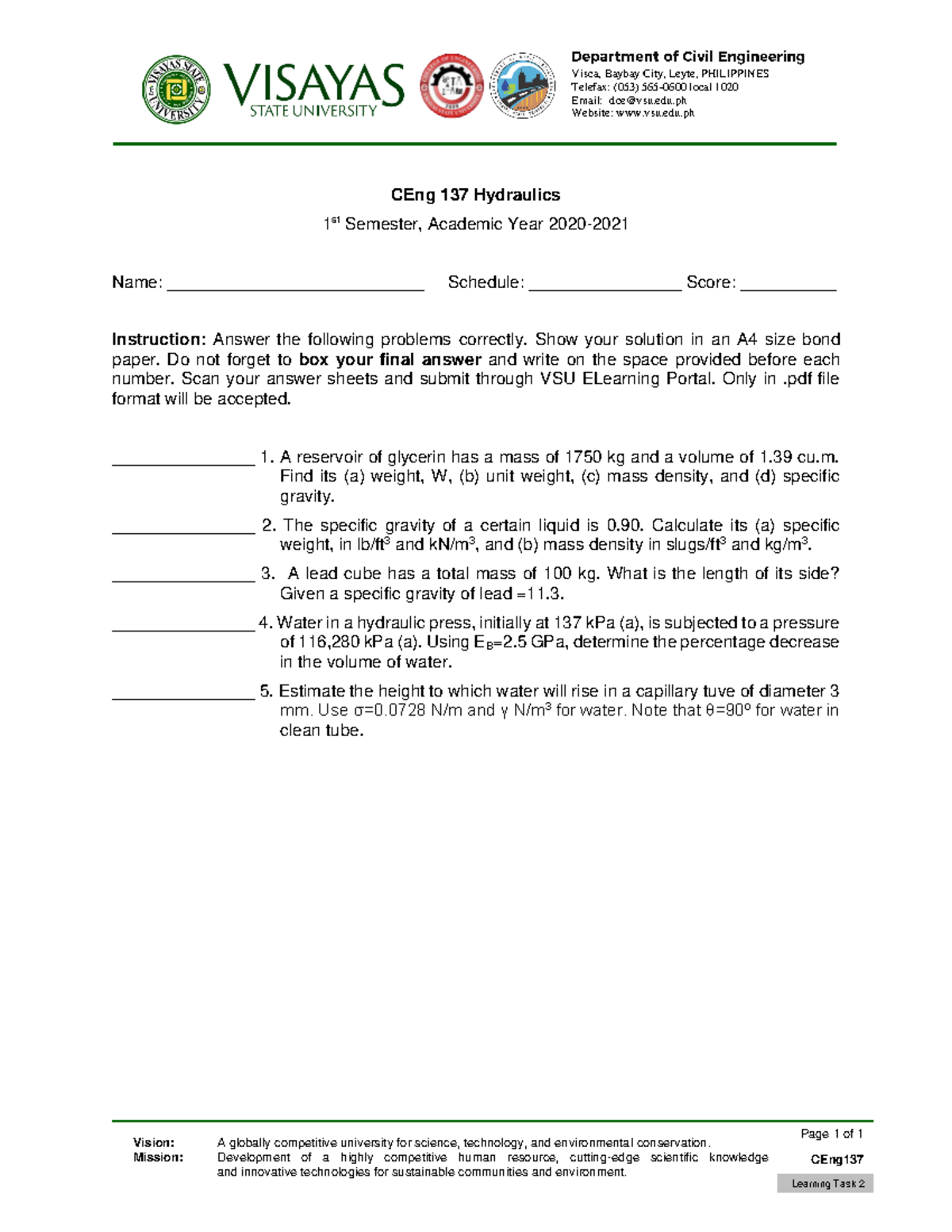 Mathematics 123 - Vision: A globally competitive university for science ...