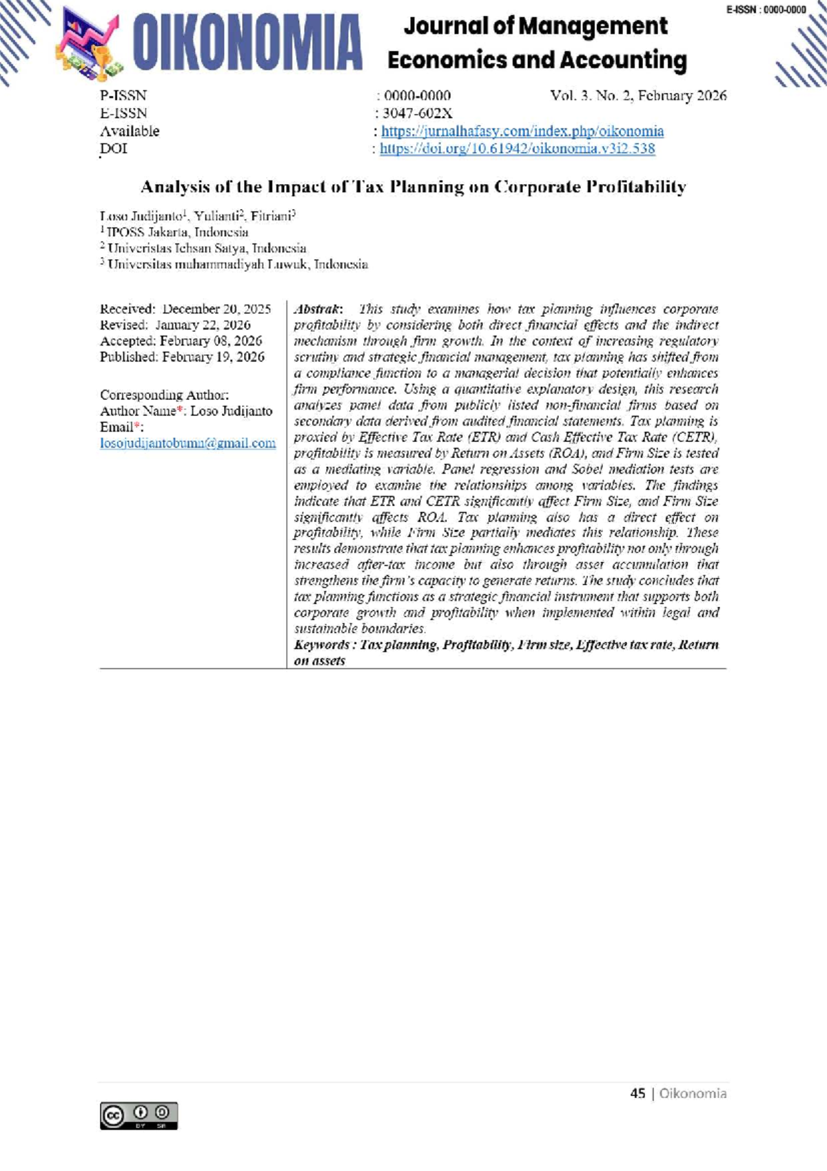 Analysis of Tax Planning's Impact on Corporate Profitability (OIK 2026 ...