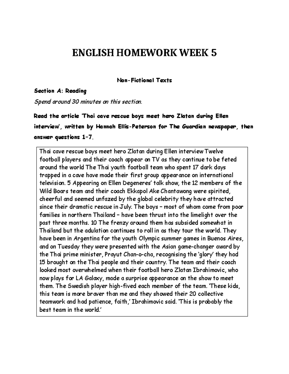 Y7 Week 5 English Homework - ENGLISH HOMEWORK WEEK 5 Non-Fictional ...