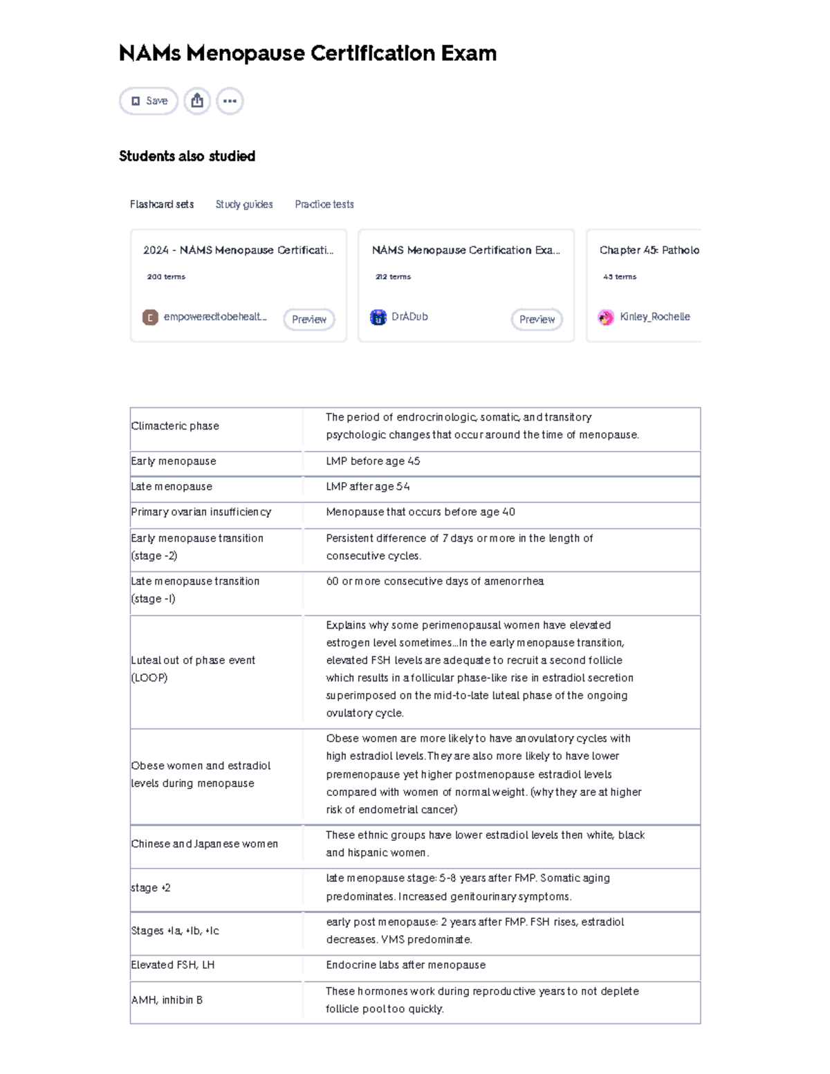 NAMS Menopause Certification Exam Study Guide & Flashcards 2024 - Studocu