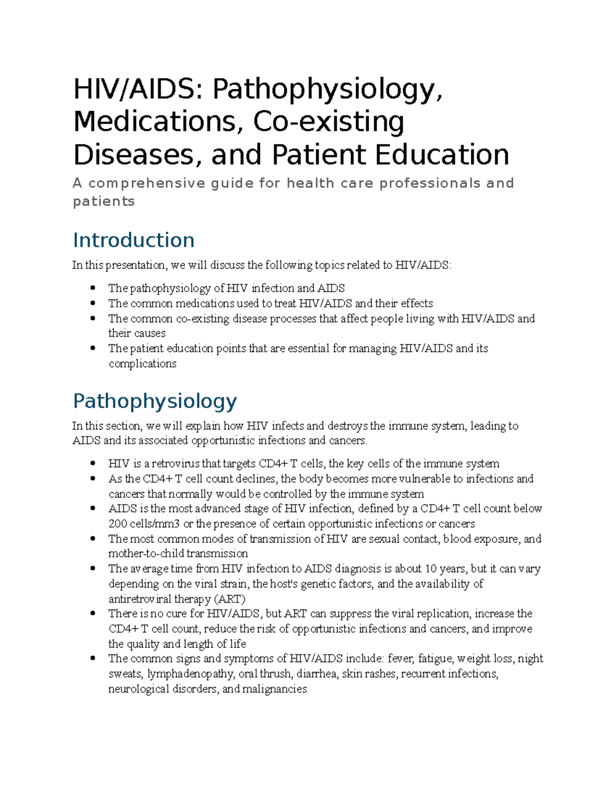 HIV/AIDS Case Study: Pathophysiology, Meds, Co-Morbidities & Edu Guide ...
