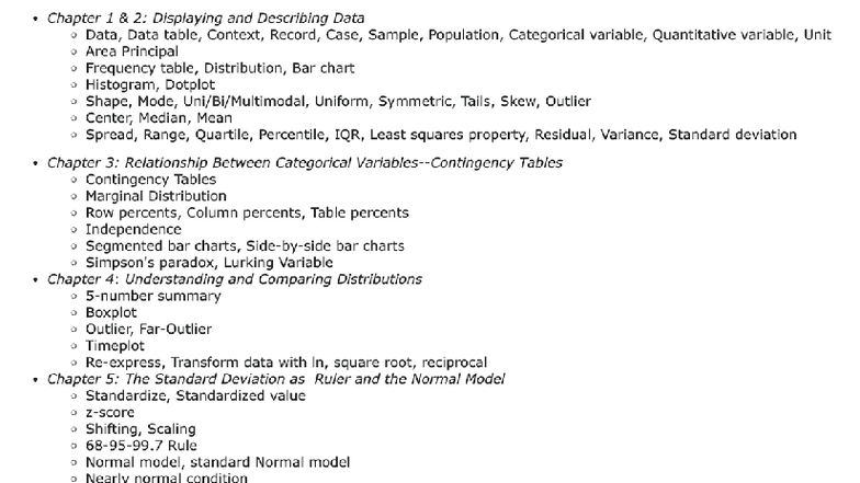 Math 147 T1 Cheat Sheet - Chapter 1 2: Displaying and Describing Data o ...