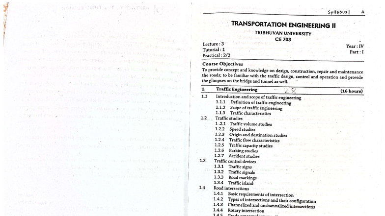 Manual Transportation 2 - Syllabus I A TRANSPORTATION ENGINEERING II ...