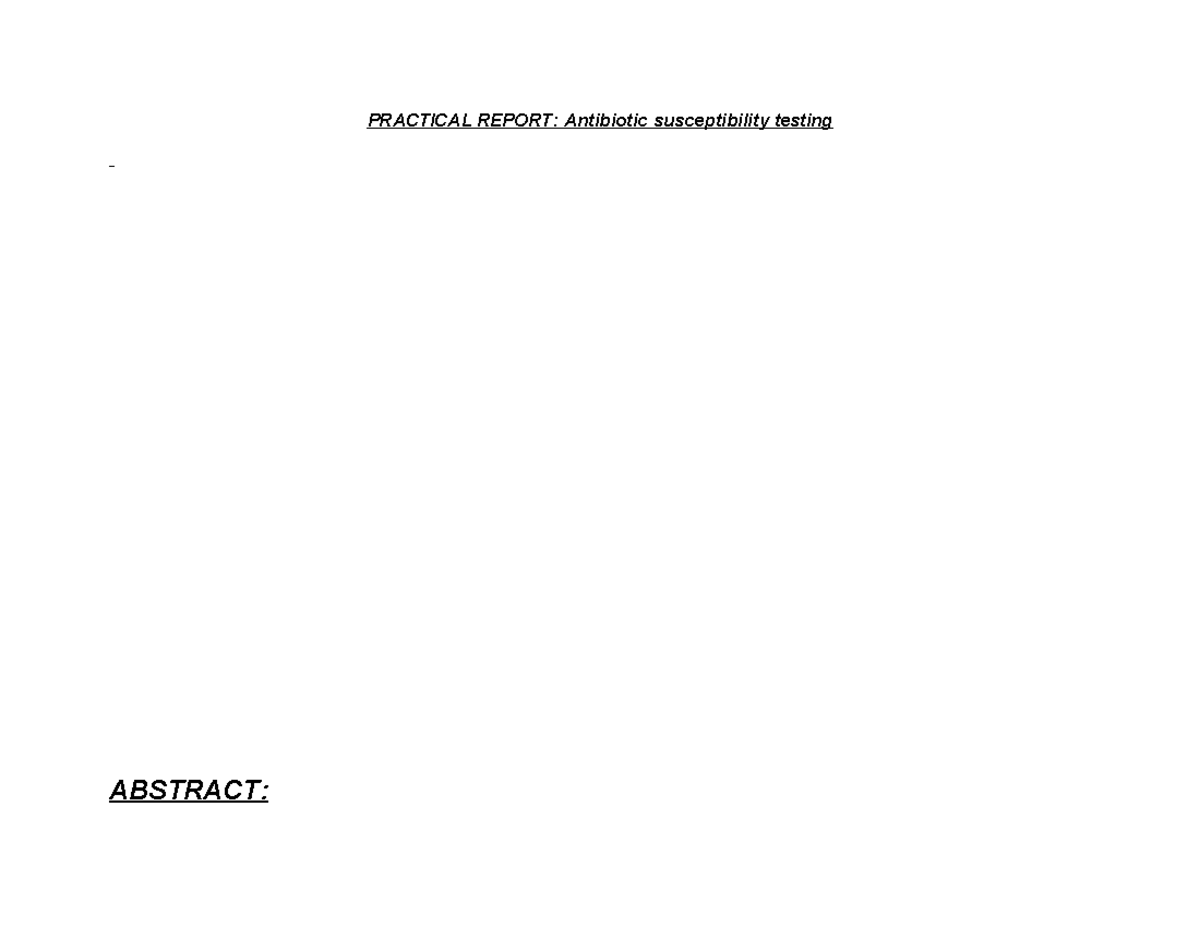 Antibiotic Susceptibility Testing LAB Report - Practical Analysis - Studocu