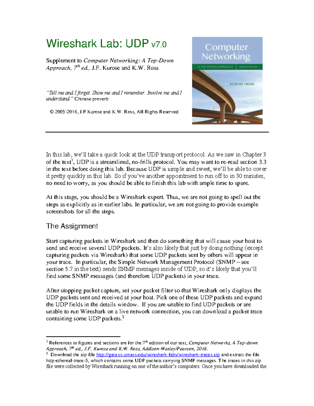 Week 6 Lab Activity Part B Wireshark UDP - Wireshark Lab: UDP v7 ...