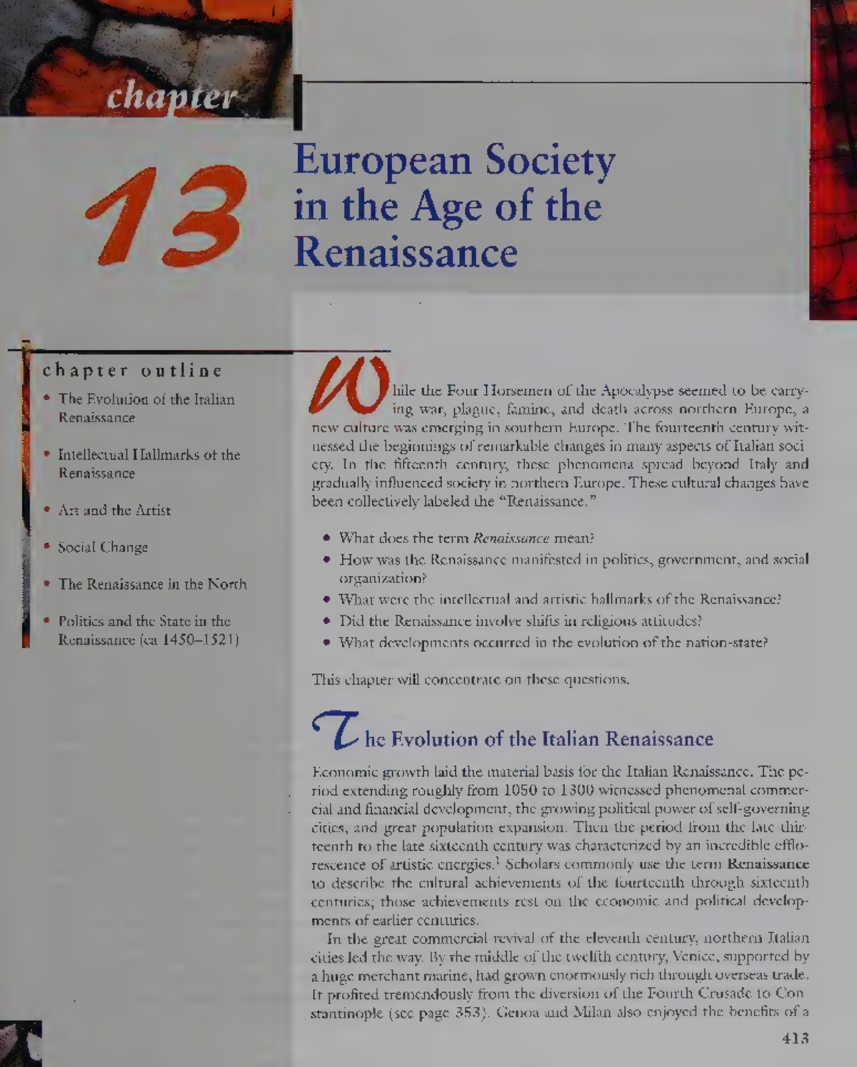 European Society in the Age of the Renaissance: Chapter 13 Overview ...