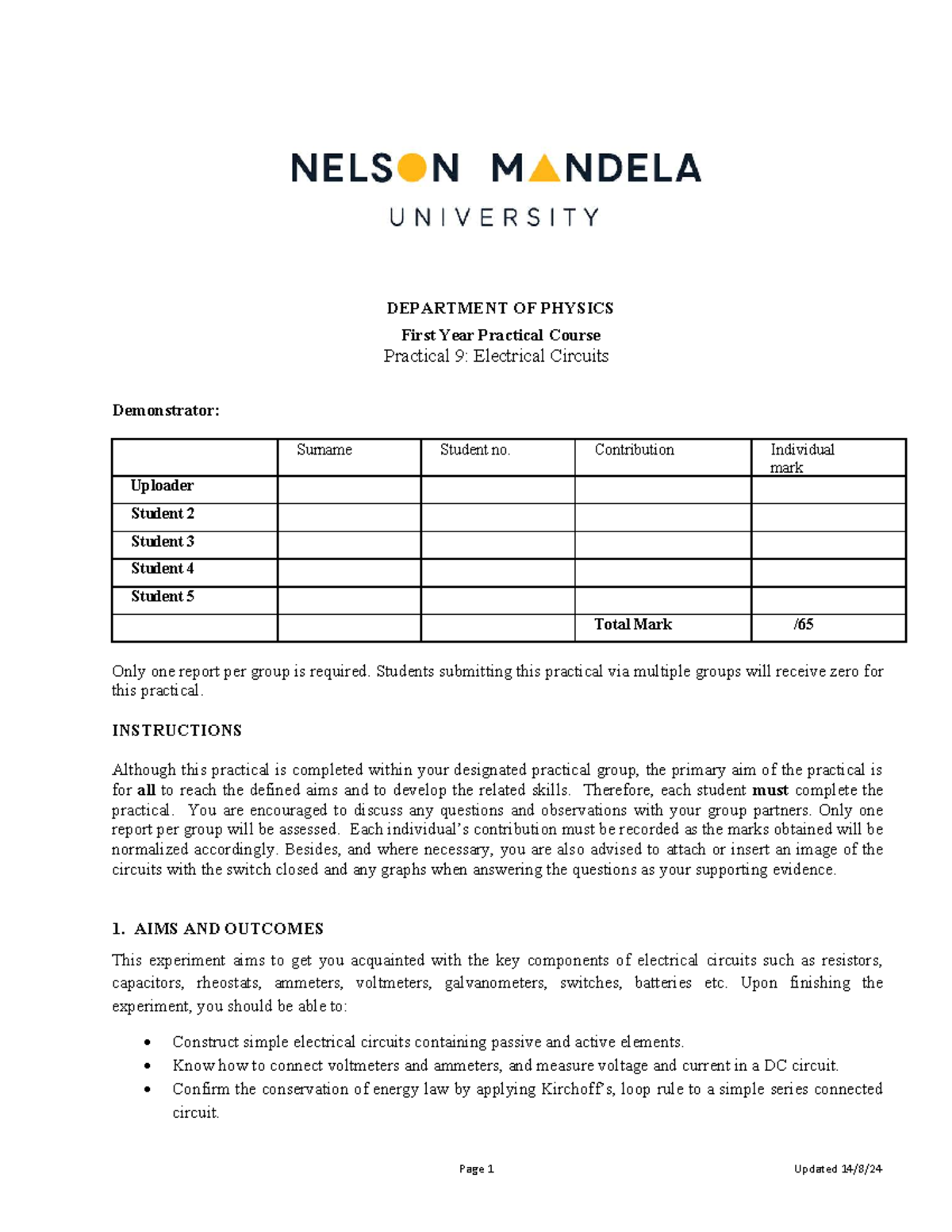 S9 Physics Practical: Electrical Circuits Experiment Report - Studocu
