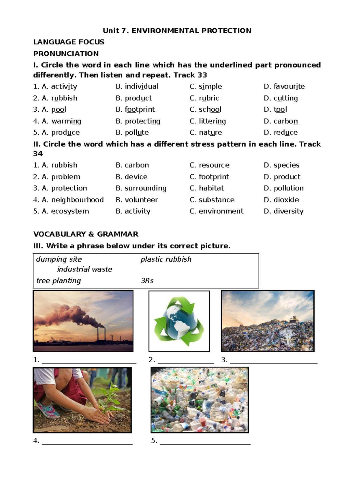 Unit 7: Environmental Protection - Language Focus & Pronunciation ...