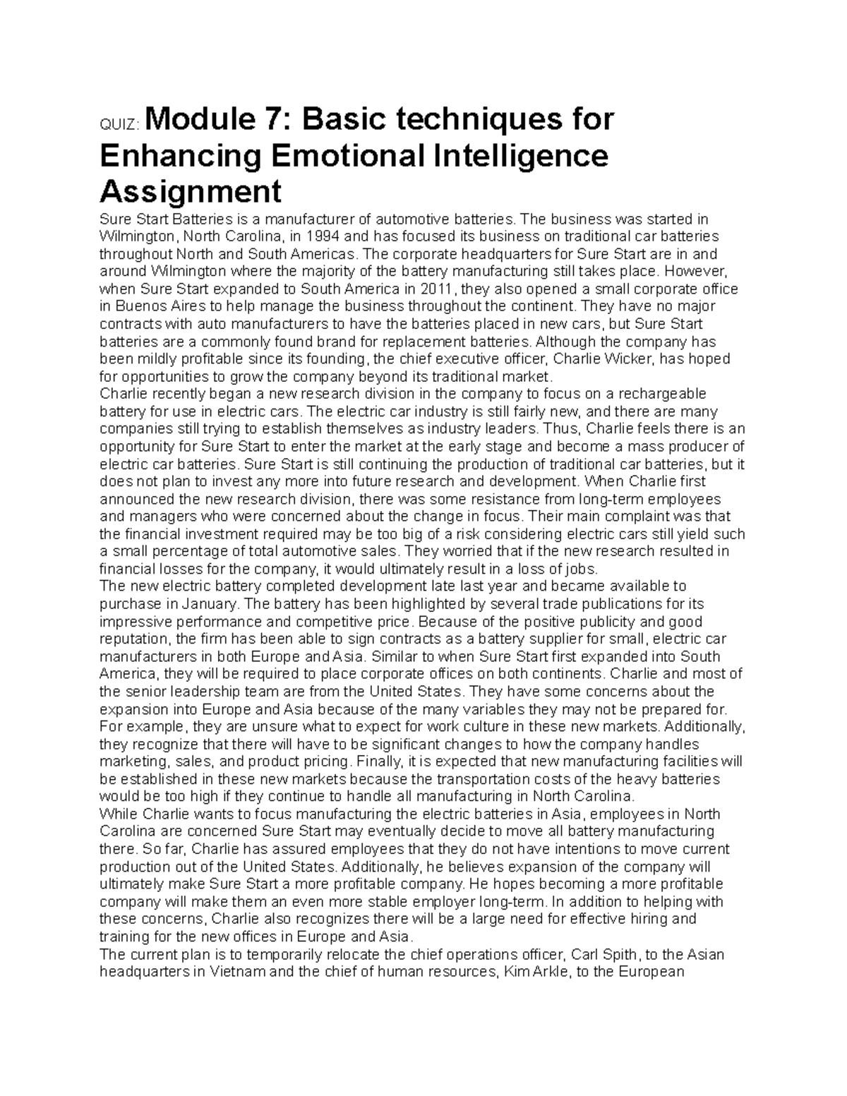 QUIZ: Module 7 - Enhancing Emotional Intelligence Techniques Assignment ...