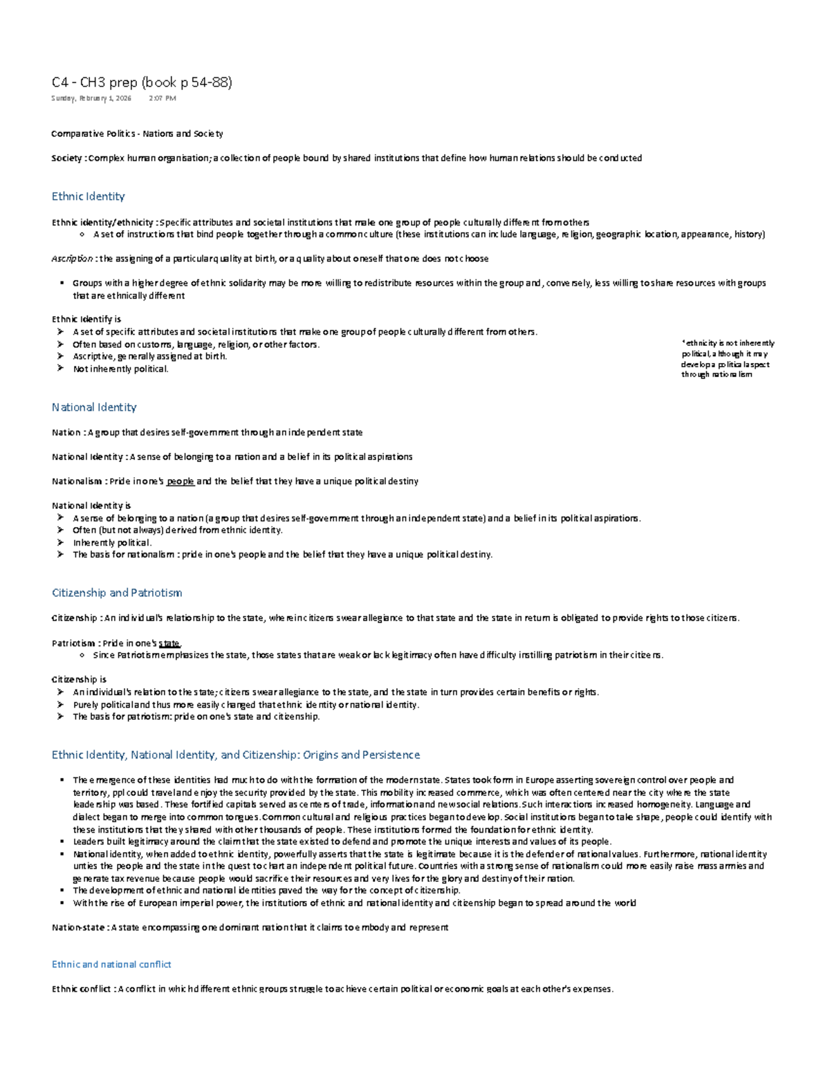 C4 - CH3 Study Notes: Ethnic Identity, Nationalism & Citizenship - Studocu