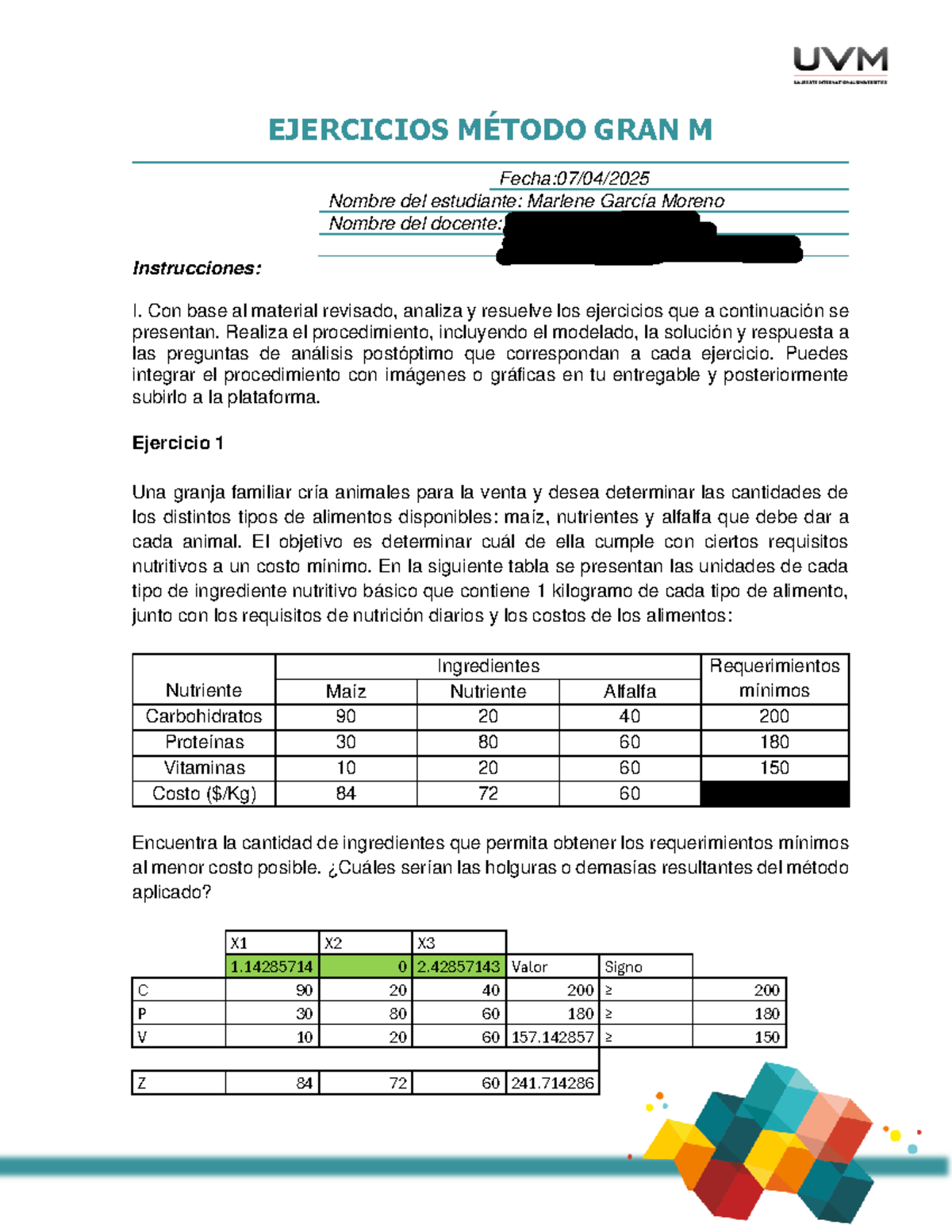 Ejercicios de Programación Lineal: Método Gran M - A5 - Studocu