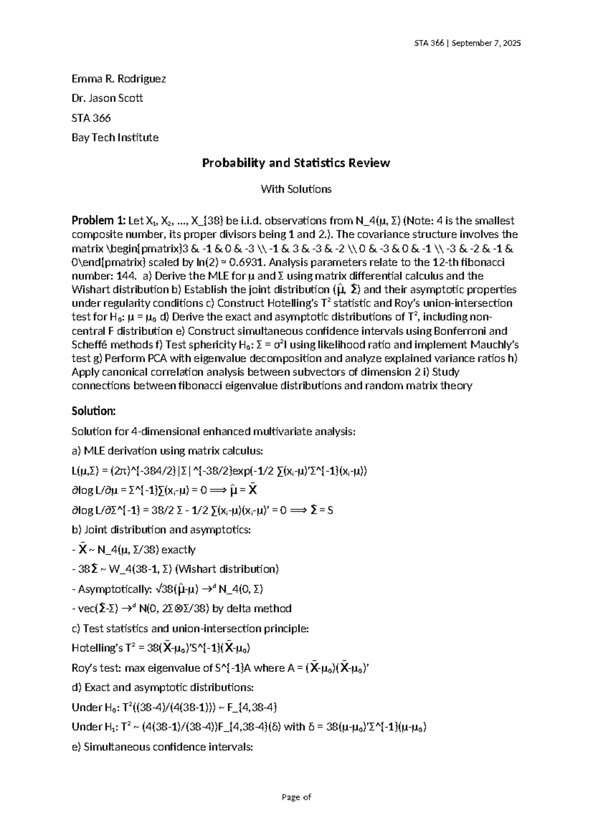 STA 366 Probability and Statistics Review with Solutions - Summer 2025 - Studocu