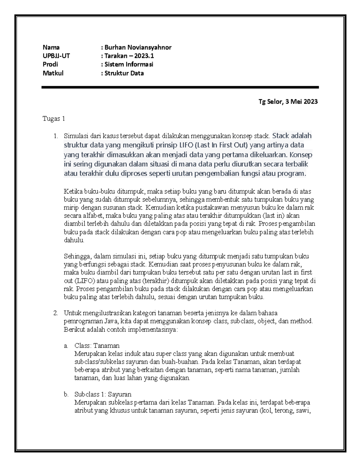 Tugas 1: Simulasi Struktur Data dan Kelas Tanaman di Java - SI 2023 ...