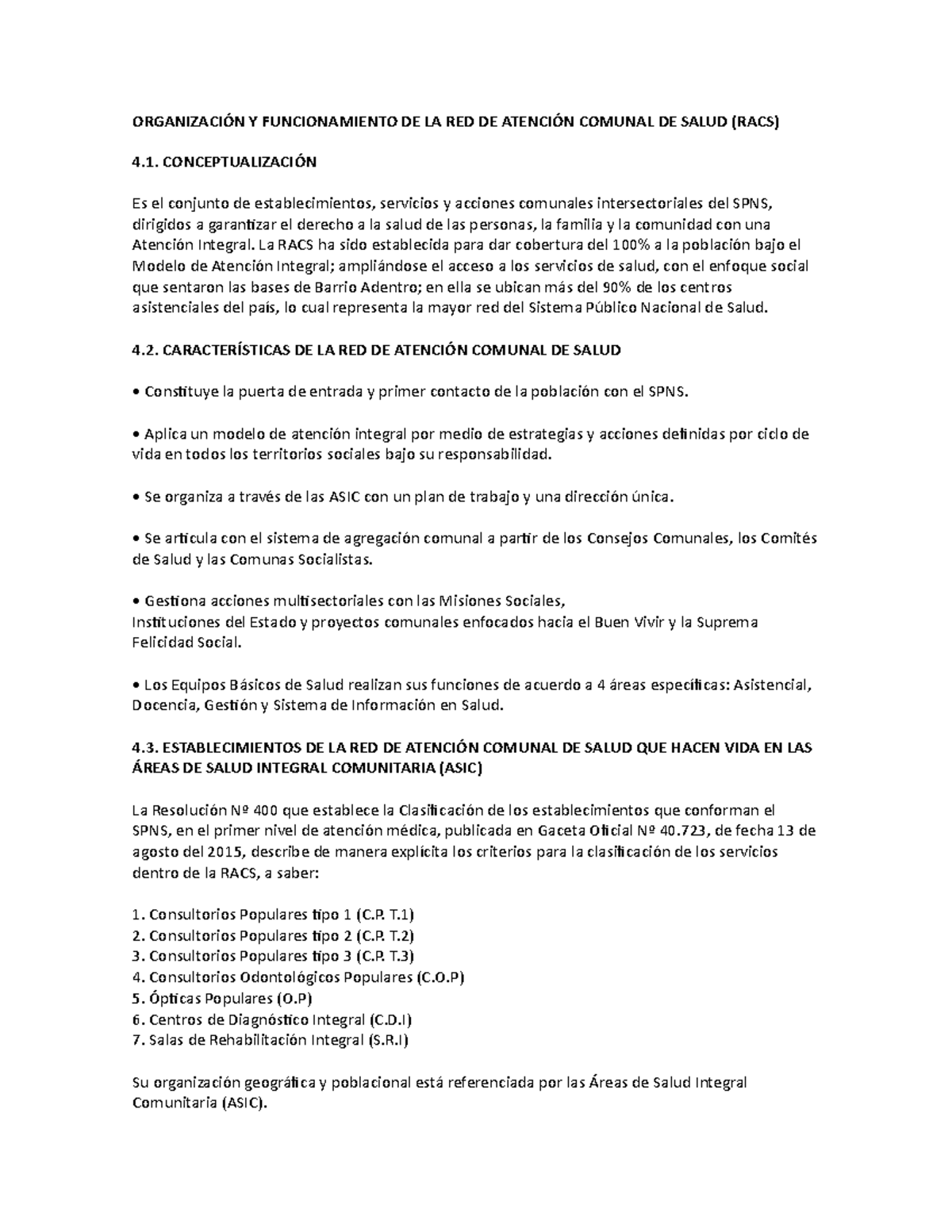 Organización y Funcionamiento de la RACS: Estrategias y Cobertura - Studocu