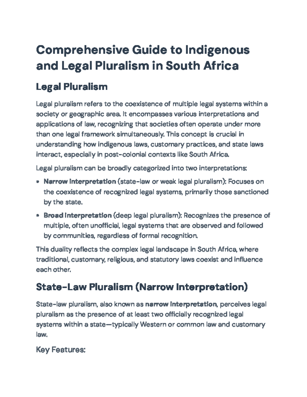 Comprehensive Overview of Indigenous Law & Legal Pluralism in SA - Studocu