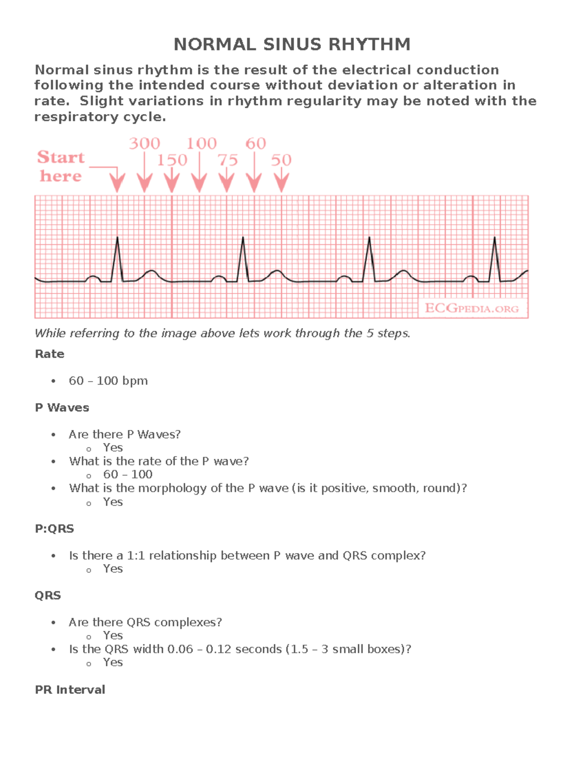EKG Rhythm Interpretation Guide: Normal Sinus and AV Blocks - Studocu