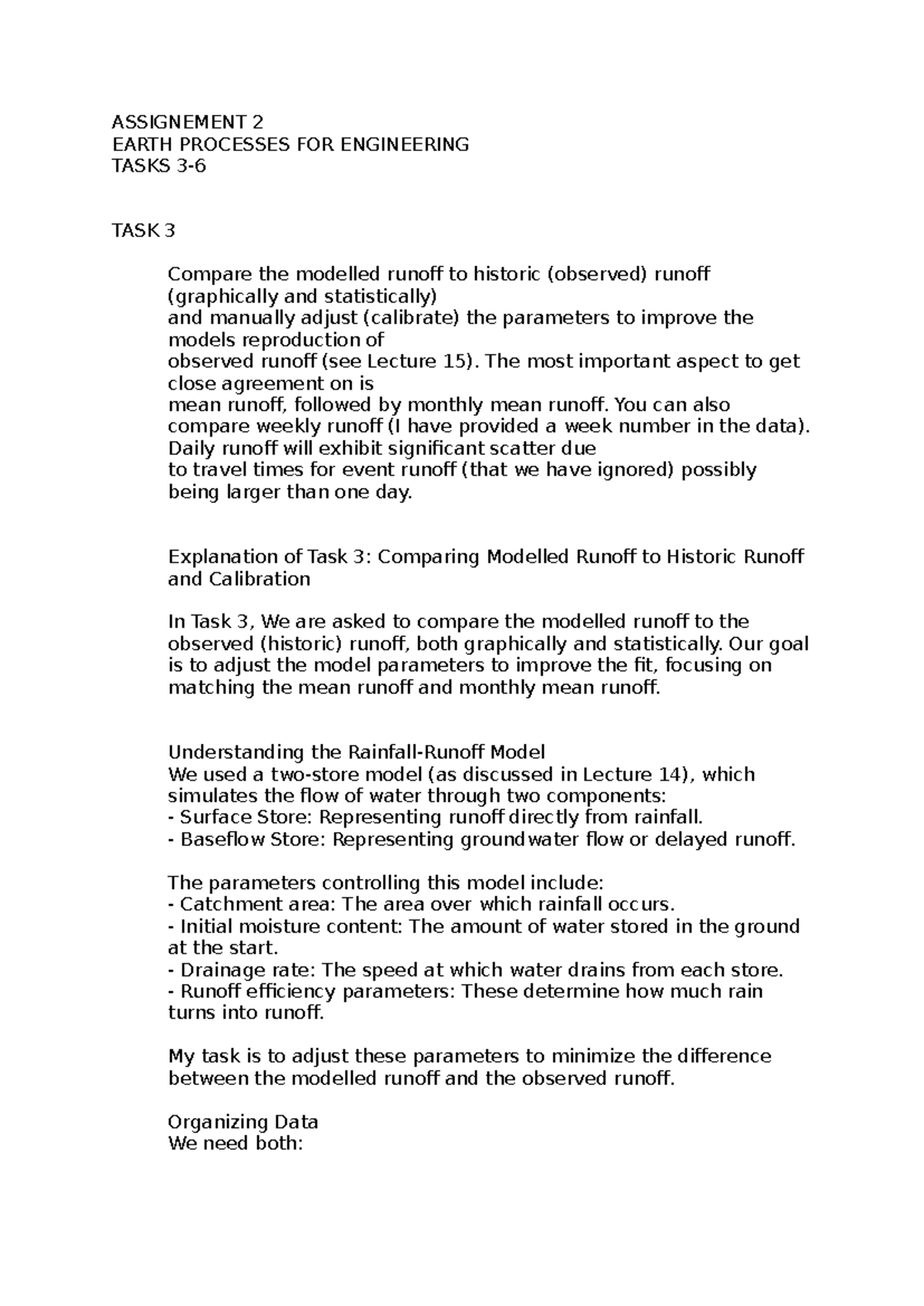 Assignment 2 - Earth Processes Engineering: Runoff Model Comparison ...