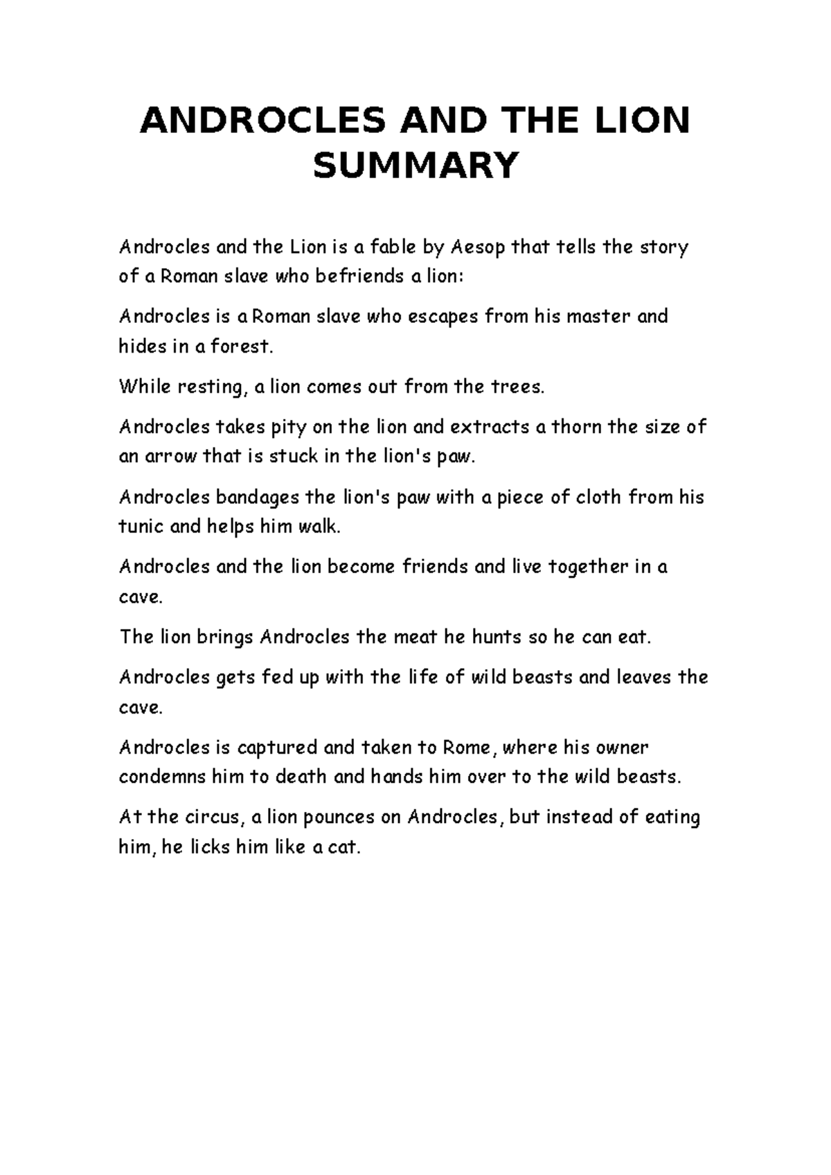Androcles and the lion - ANDROCLES AND THE LION SUMMARY Androcles and ...