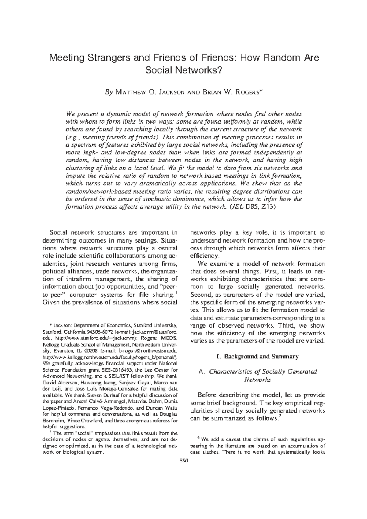 Meeting Strangers and Friends of Friends: Analyzing Social Networks ...