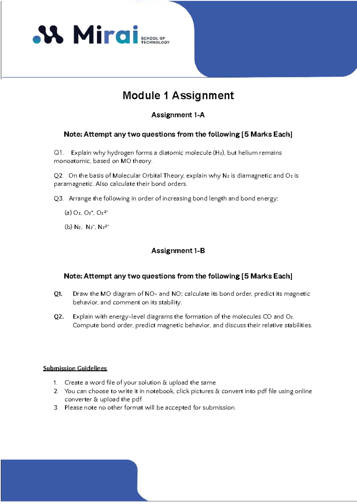 Module 1 Assignment: Molecular Orbital Theory Analysis - Studocu