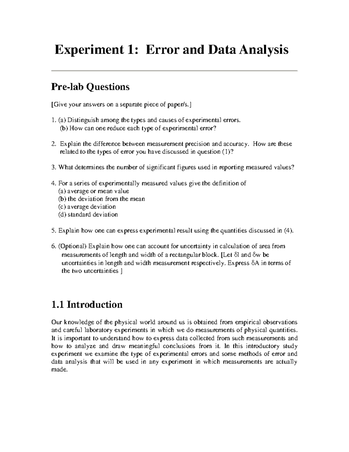 Lab1-Error & Data Analysis: Understanding Experimental Errors - Studocu
