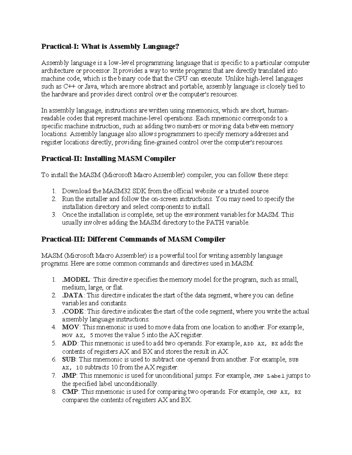 COAL-Assembly Language Practical Guide with MASM Instructions - Studocu