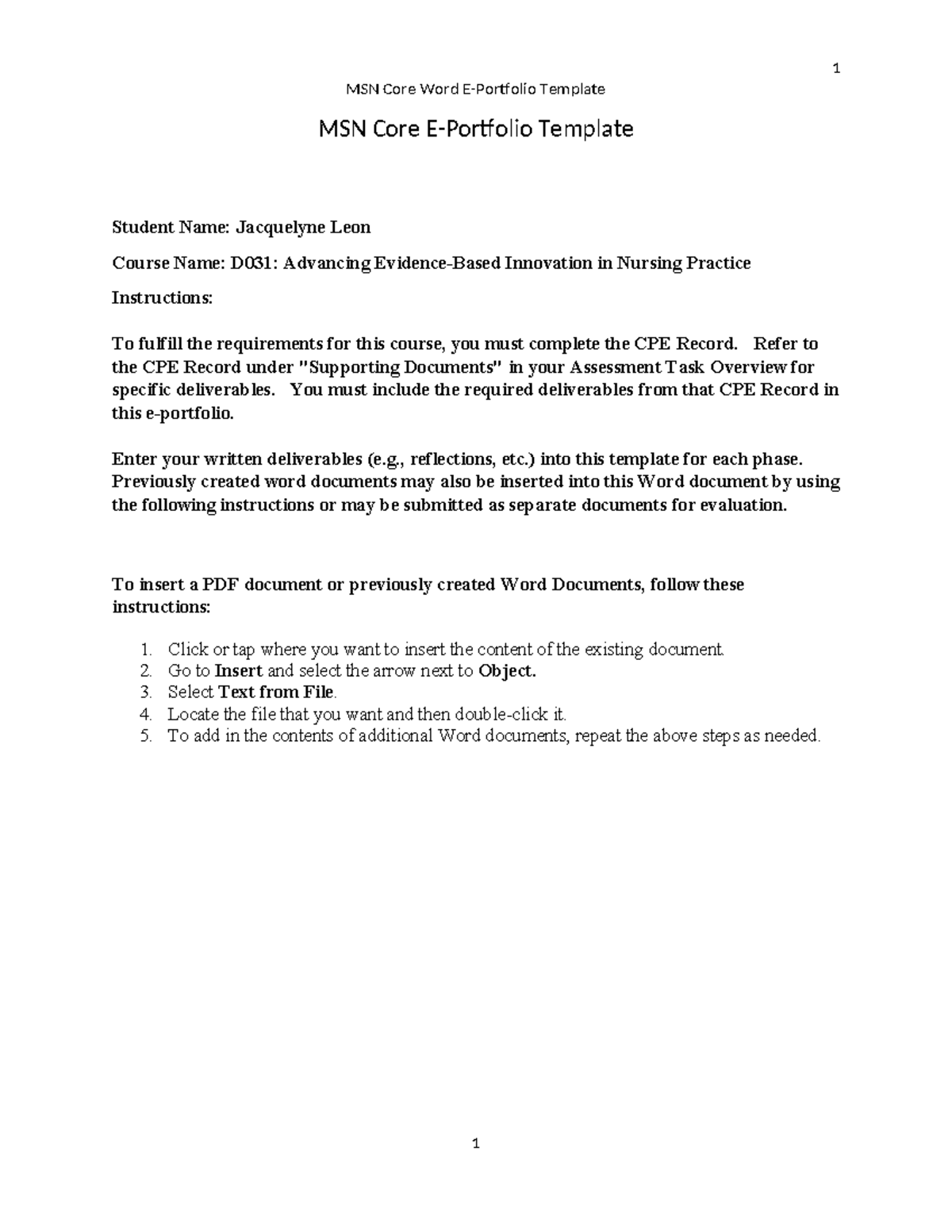 D031: MSN Core E-Portfolio Template for Task 1 Submission - Studocu