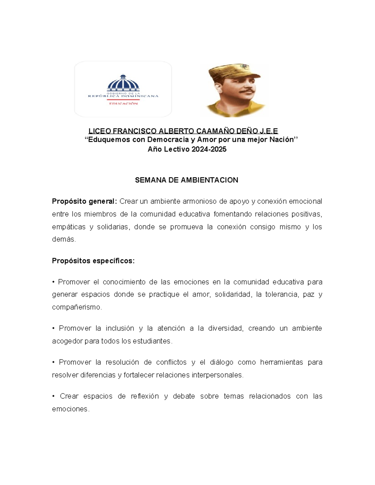 Semana de Ambientación 2024-2025: Fomentando Conexión y Valores - Studocu