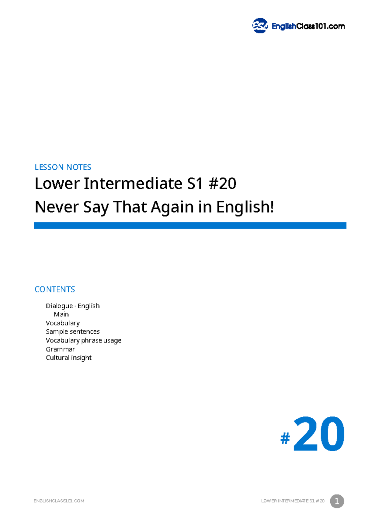 LI S1L20 051710 eclass 101 - LESSON NOTES Lower Intermediate S1 Never ...