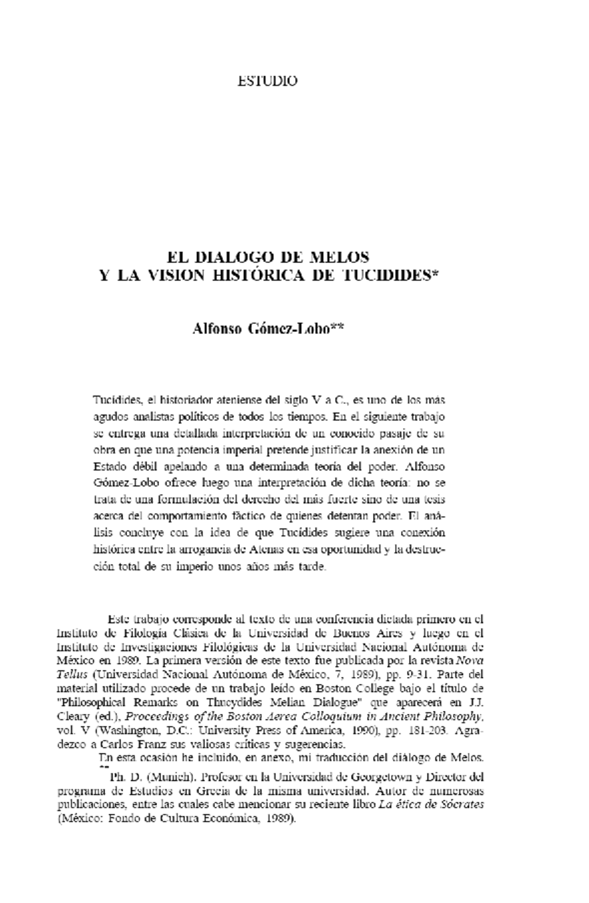Estudio del Diálogo de Melos y la Visión Histórica de Tucídides - Studocu