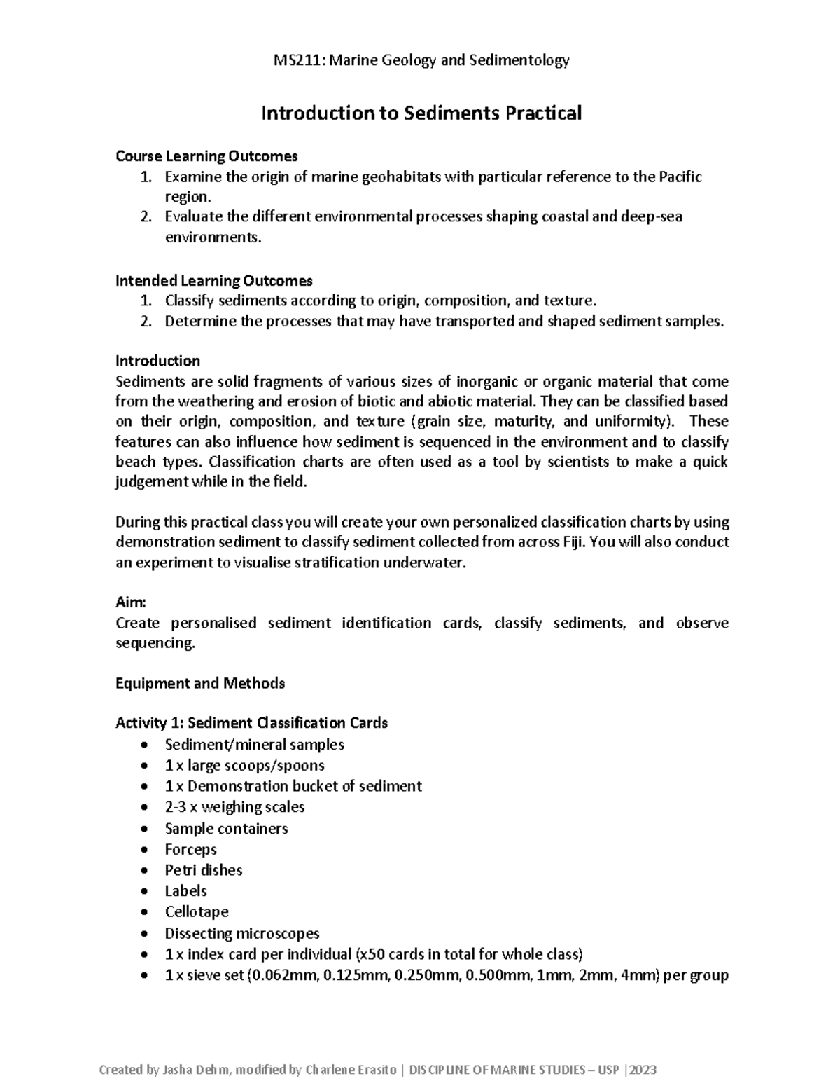Practical 3 Introduction to sediments - Introduction to Sediments ...