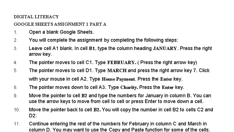 DIGITAL LITERACY: GOOGLE SHEETS ASSIGNMENT 1A GUIDE - Studocu